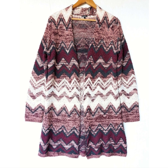 Hannah | Sweaters | Hannah Burgandy Chevron Open Front Long Line ...